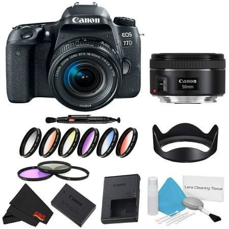 Canon EOS 77D DSLR Camera with 18-55mm Lens Bundle w/ 9 Piece Filter ...