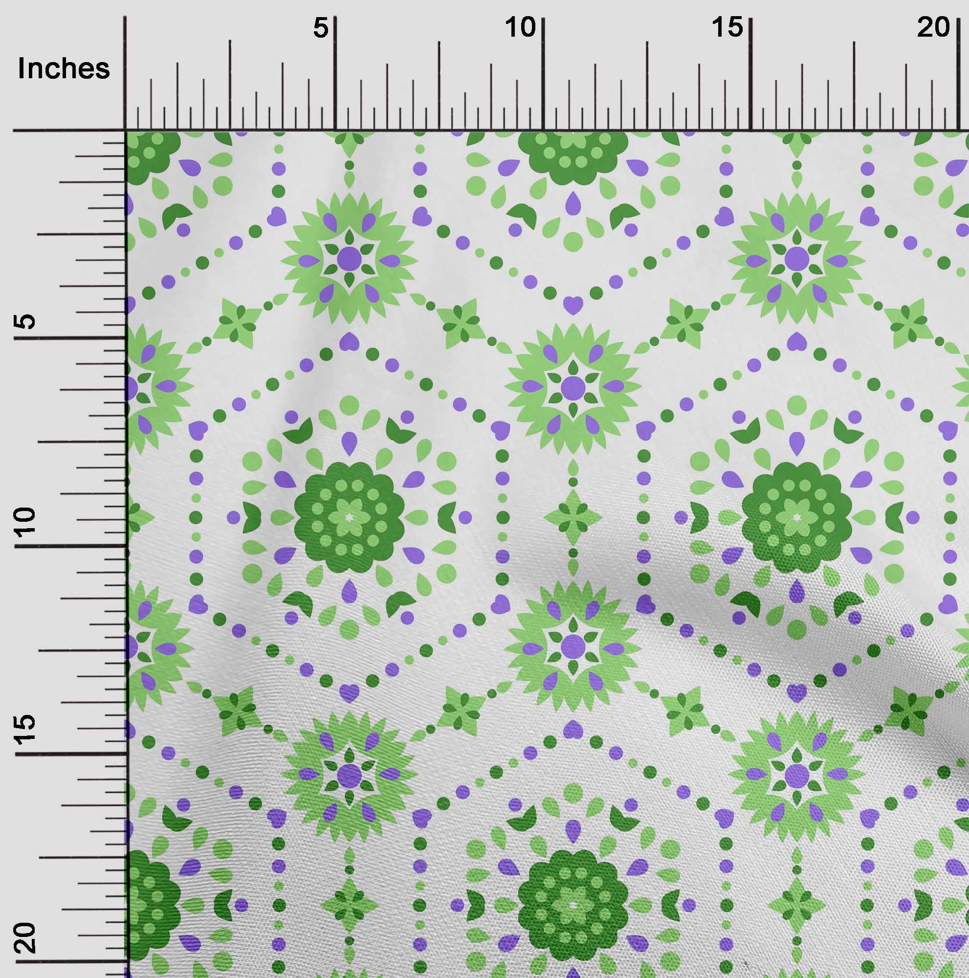 oneOone Cotton Silk Green Fabric Dot|Heart & Hexagon Shape Geometric ...