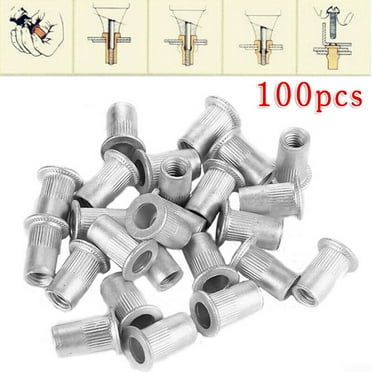 VIGRUE 205PCS Hardware Metal 304 Stainless Steel Rivet Nut Set, Flat Head Threaded Insert ...