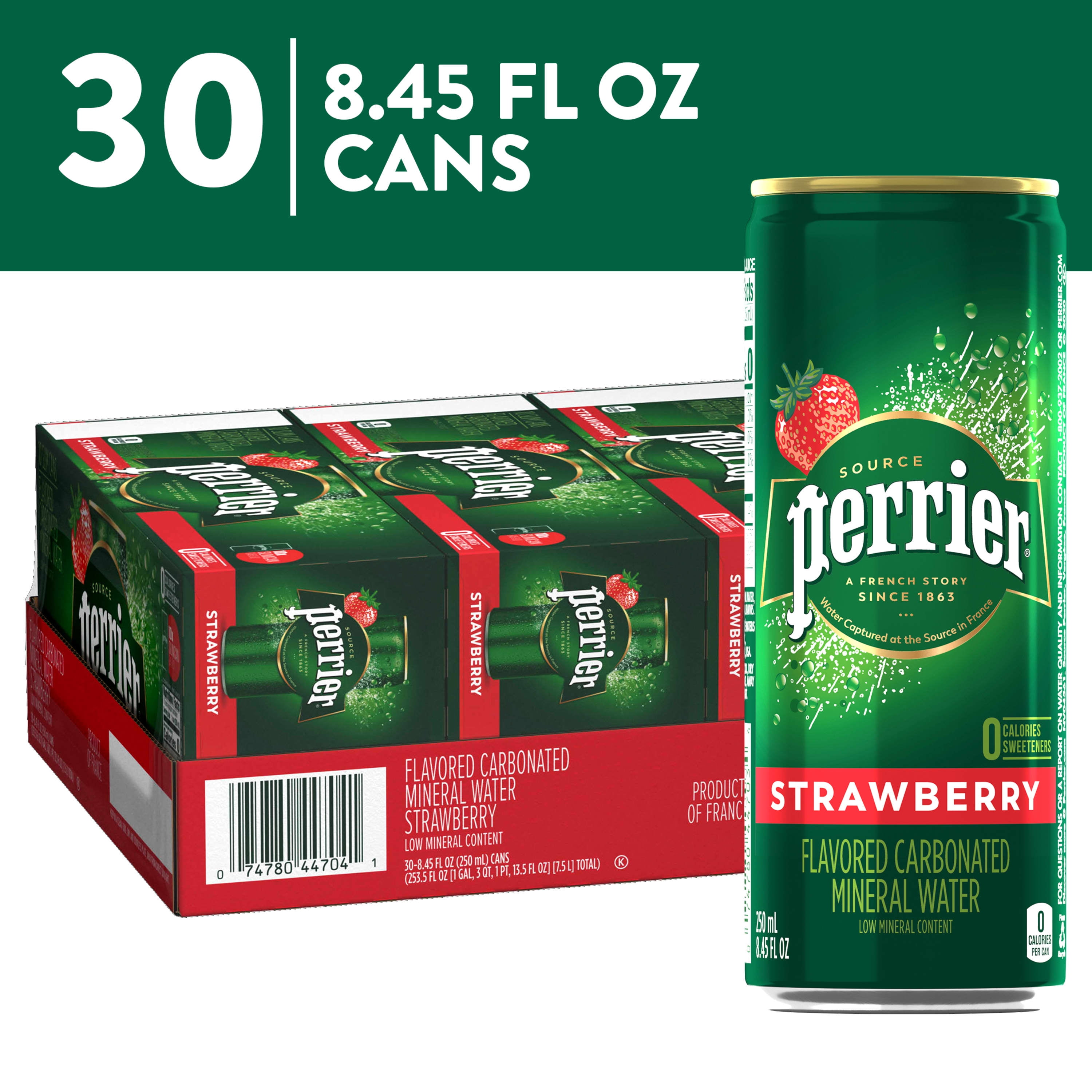 Perrier Strawberry Flavored Sparkling Water, 253.5 fl oz, 30 Pack Slim ...