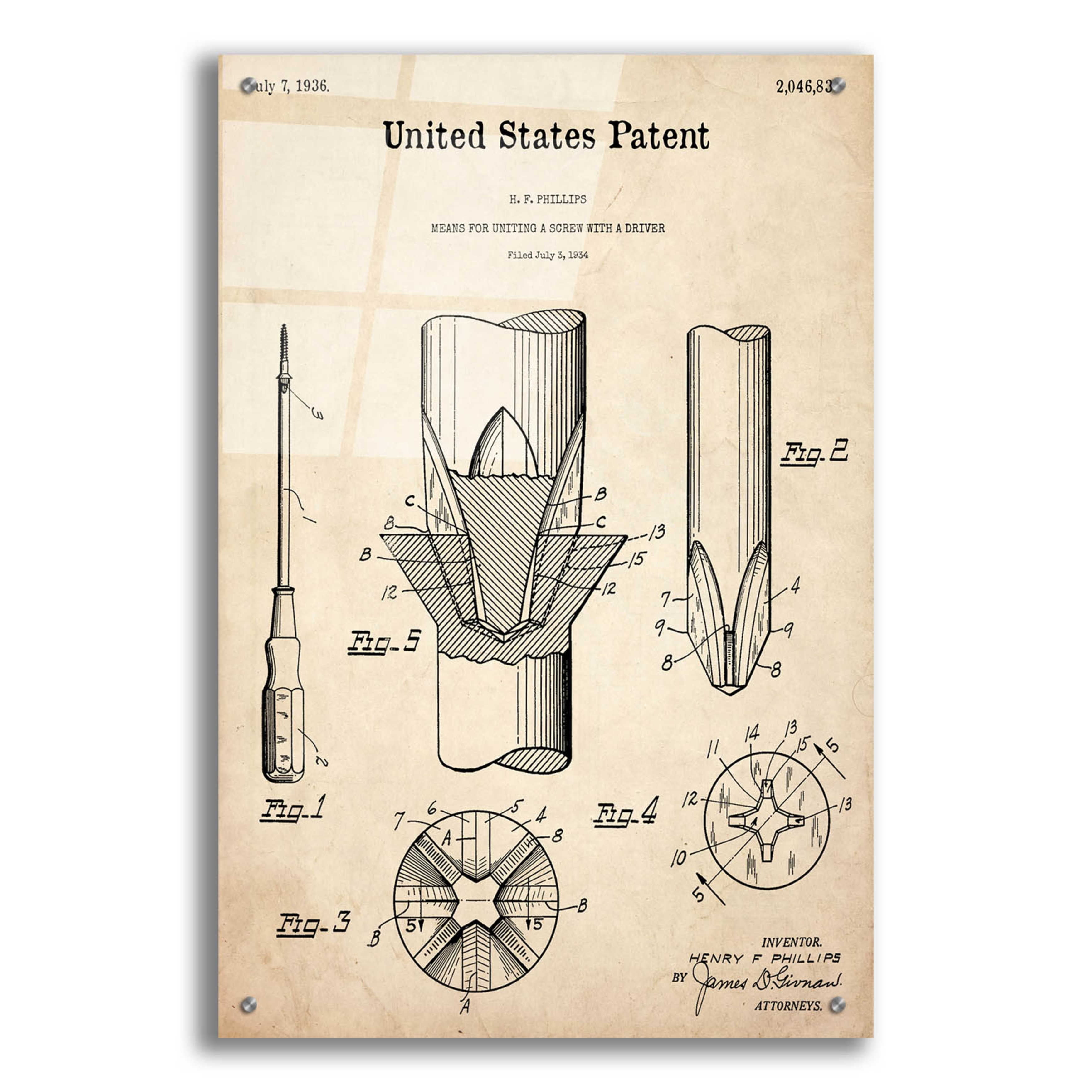Epic Art 'Screw Driver Blueprint Patent Parchment,' Acrylic Glass Wall ...