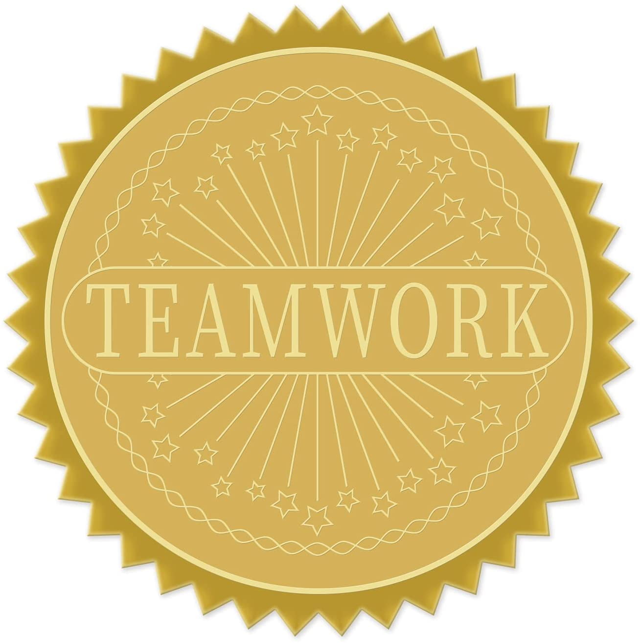 25Sheet Gold Foil Certificate Seals Teamwork 2inch Round Self Adhesive ...