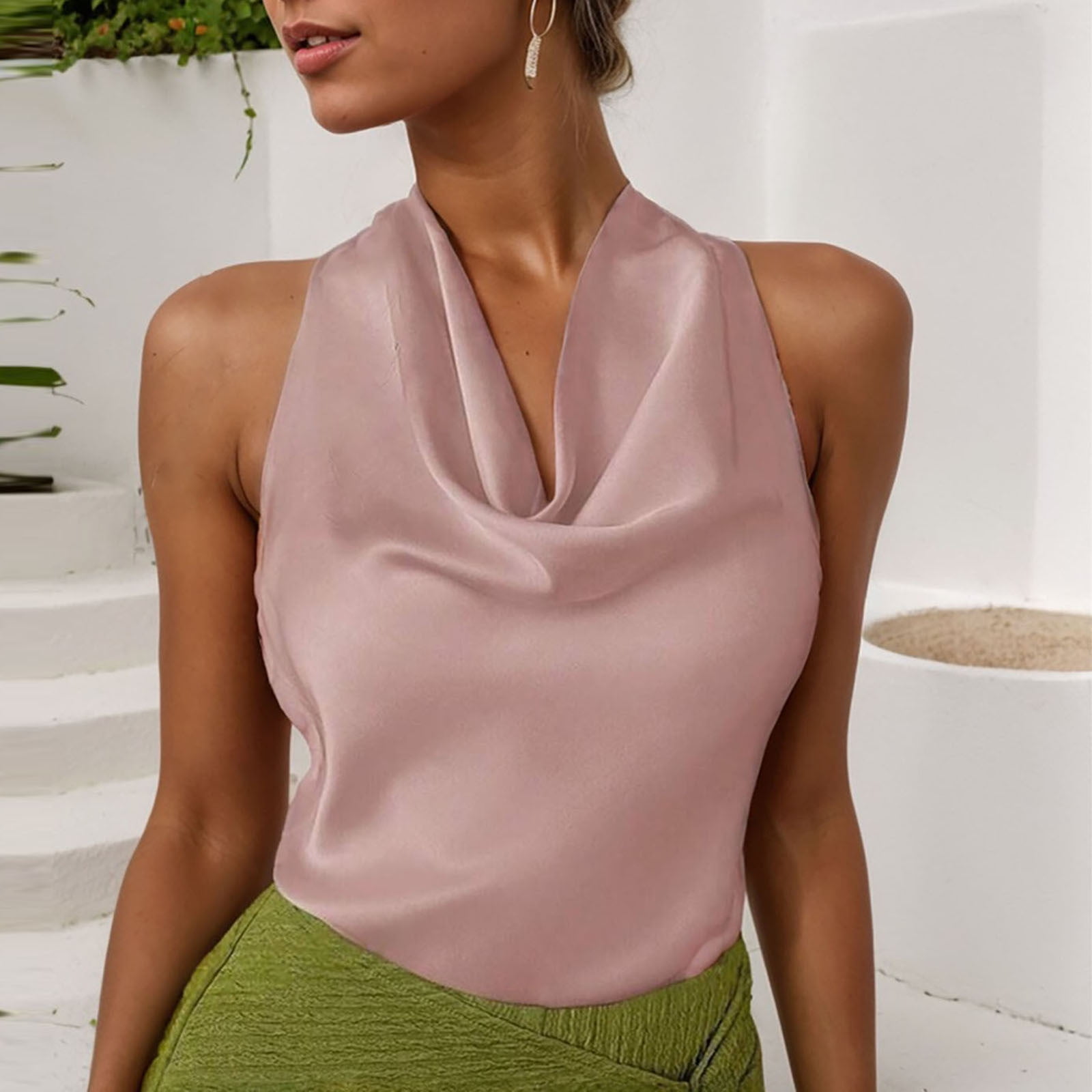 Click here for Tataai Women Halter Neck Solid Color Tank Top Slee... prices