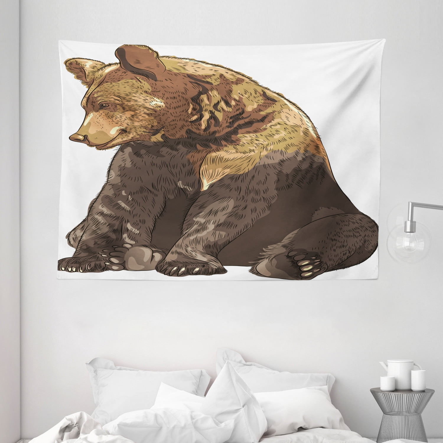 Bear Tapestry, Big and Cute Mammal Sitting Smiling Wildlife Beast ...