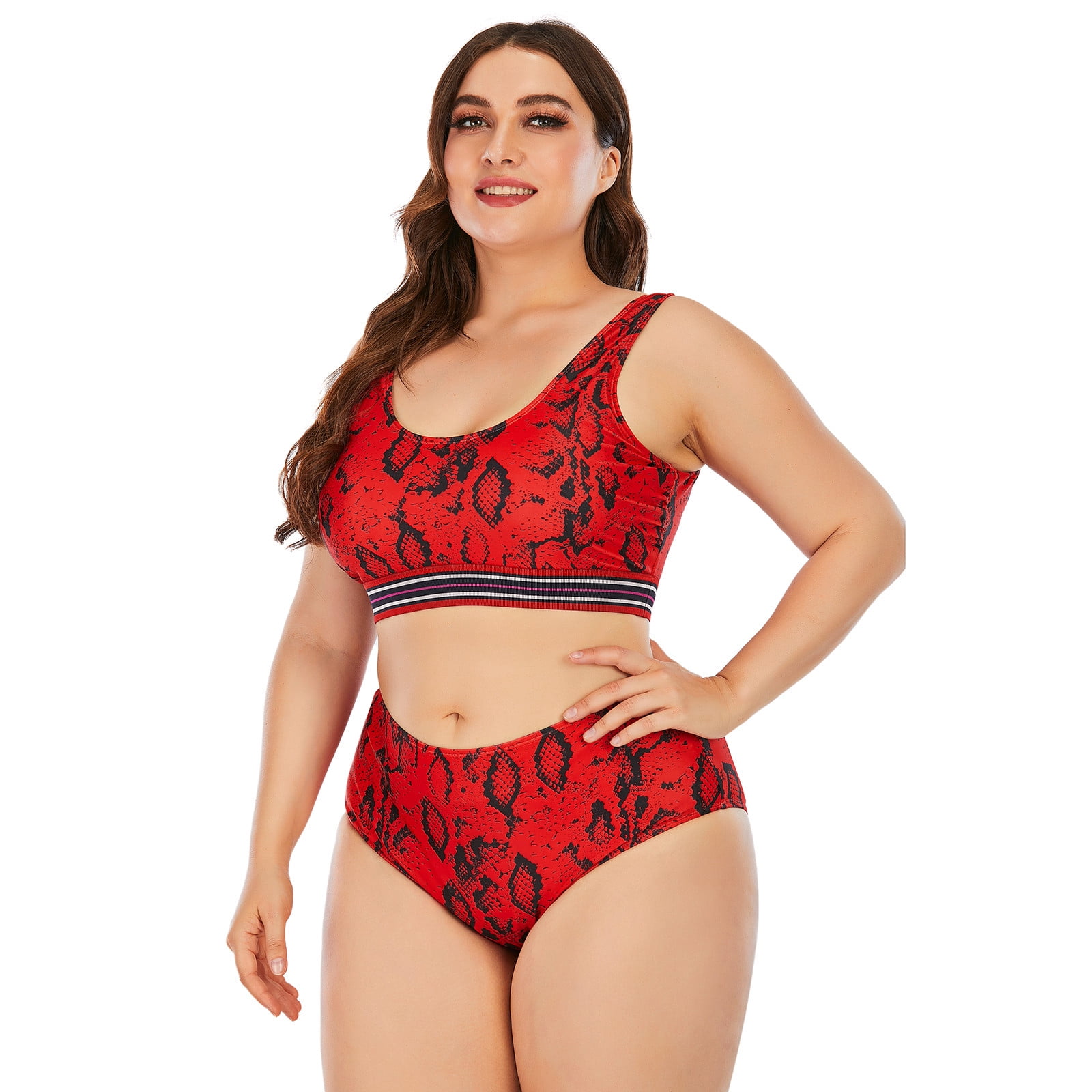 Plus Size Swimsuit For Women High Waist Swimwear Leopard Print Stretchy