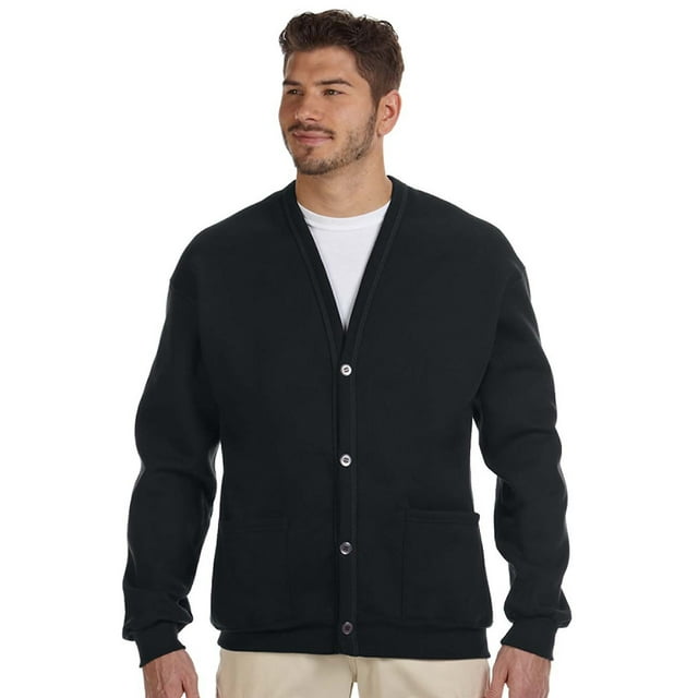 Jerzees Men's Fleece Cardigan Sweater - 773M - Large / X-Large - Black ...