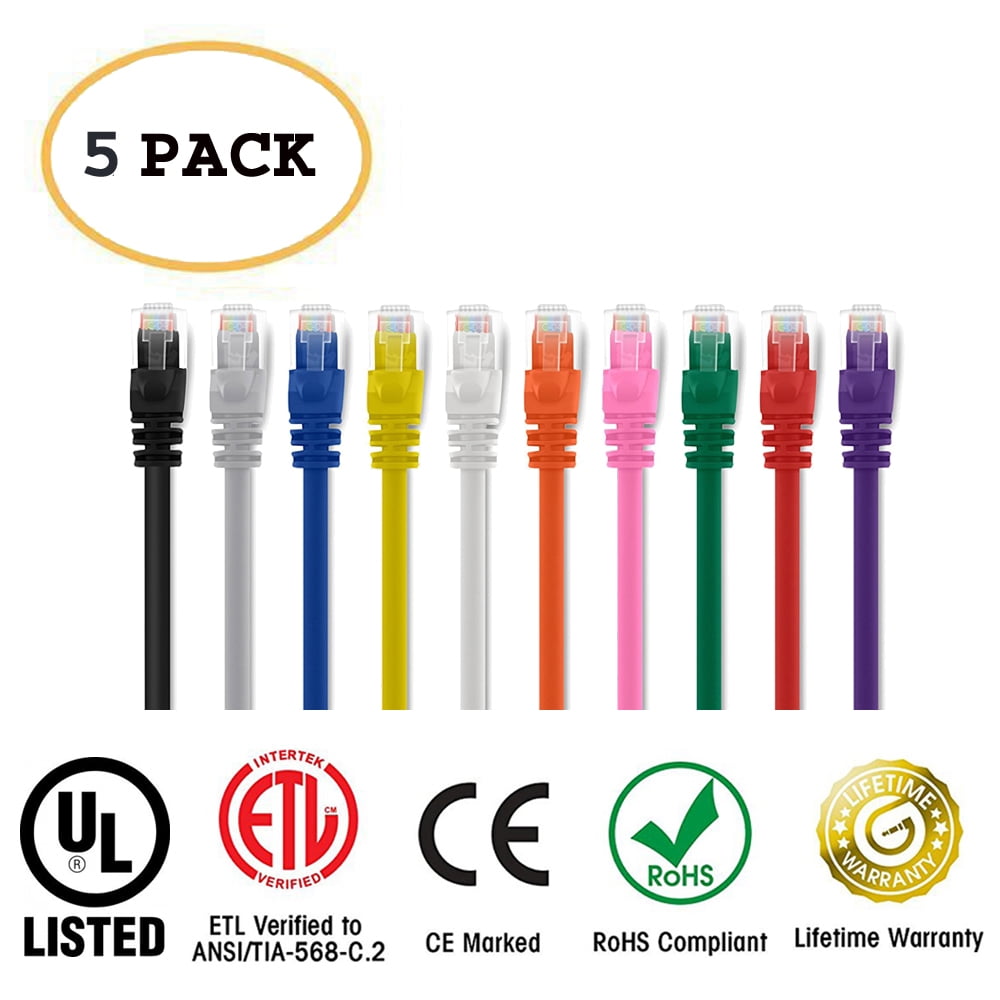 5-Pack Cat 6 Ethernet Cable Cat6 Snagless Patch 6 Feet - Computer LAN ...
