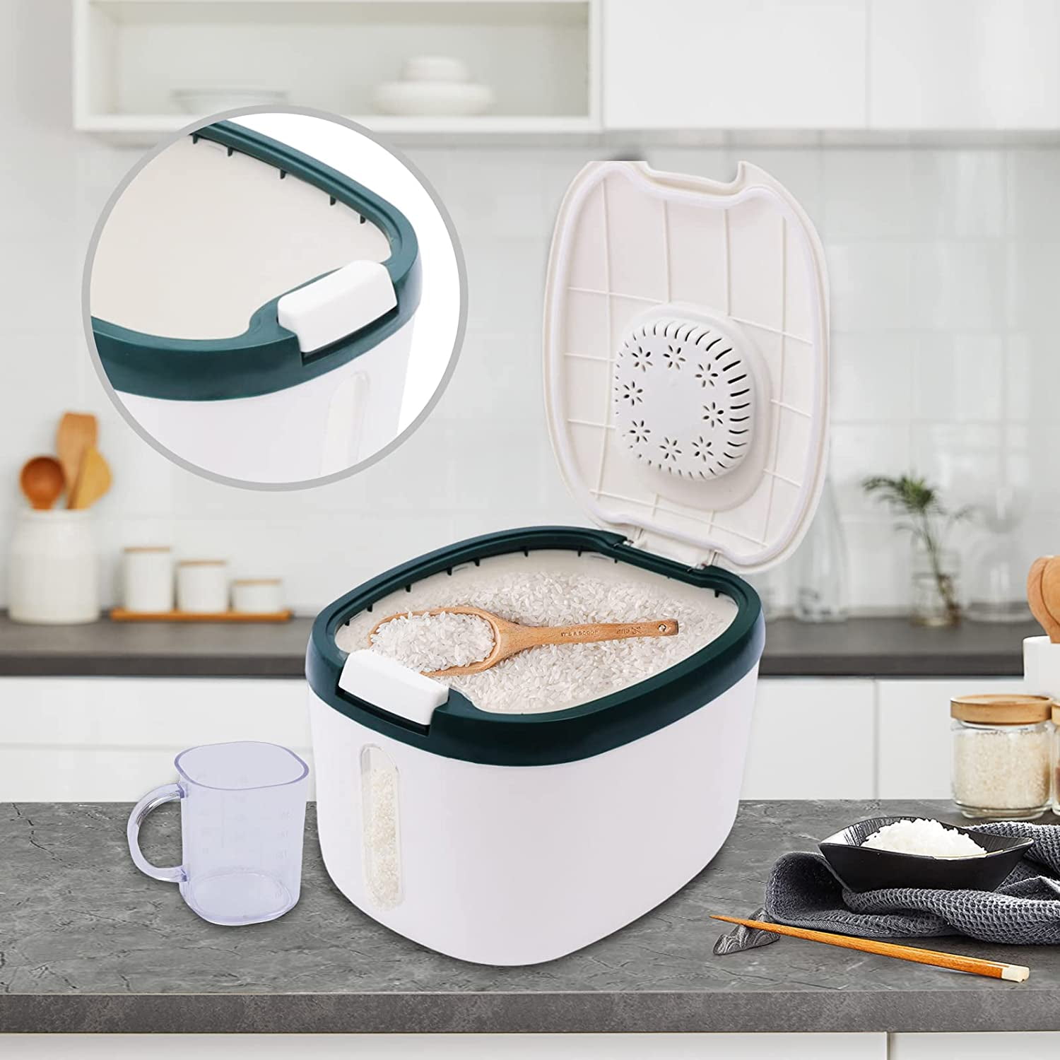 SHZICMY 11.02Lbs Rice Dispenser with Measuring Cup for Rice Cereal ...