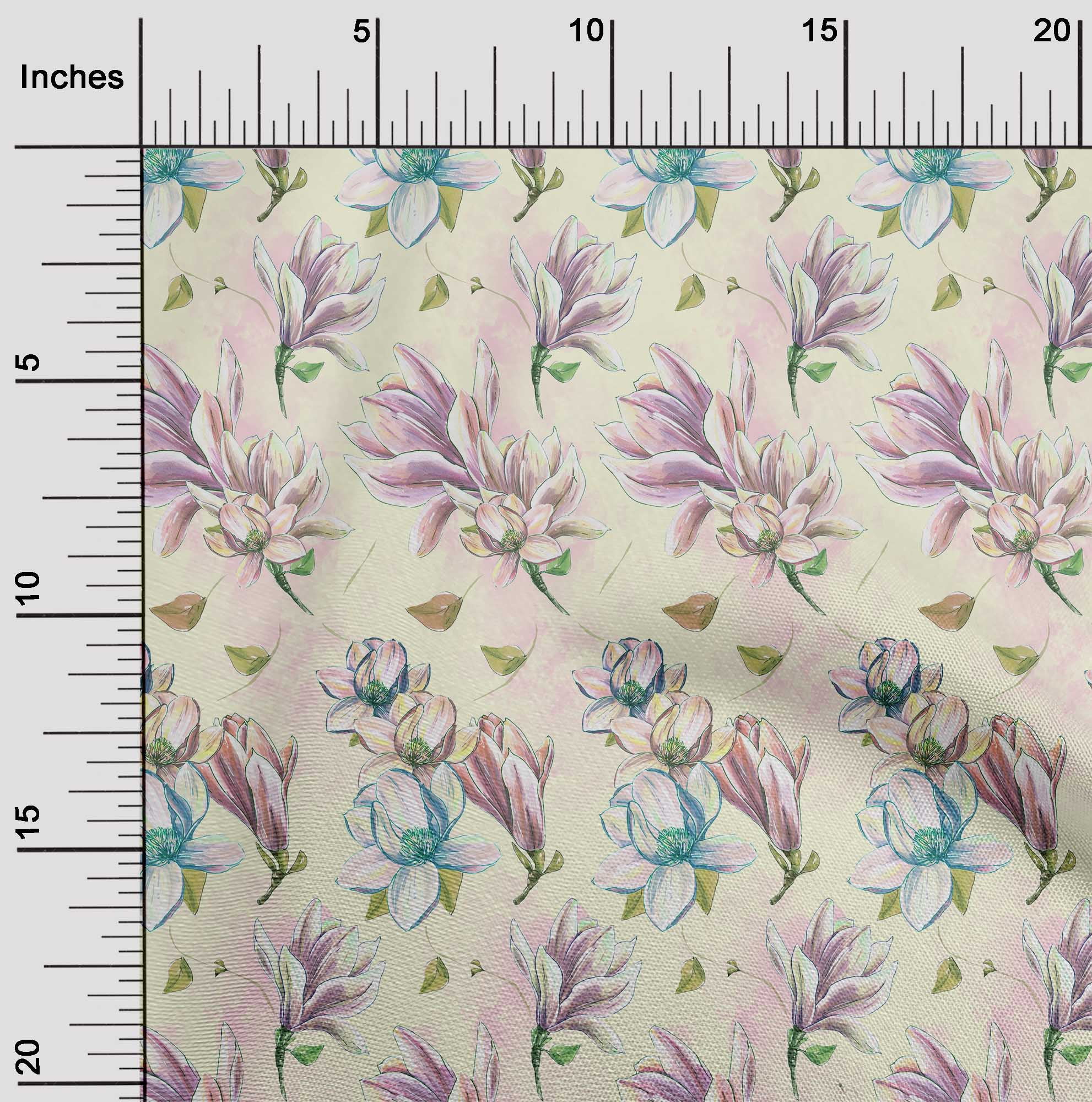 oneOone Viscose Chiffon Pale Yellow Fabric Florals Sewing Fabric By The ...