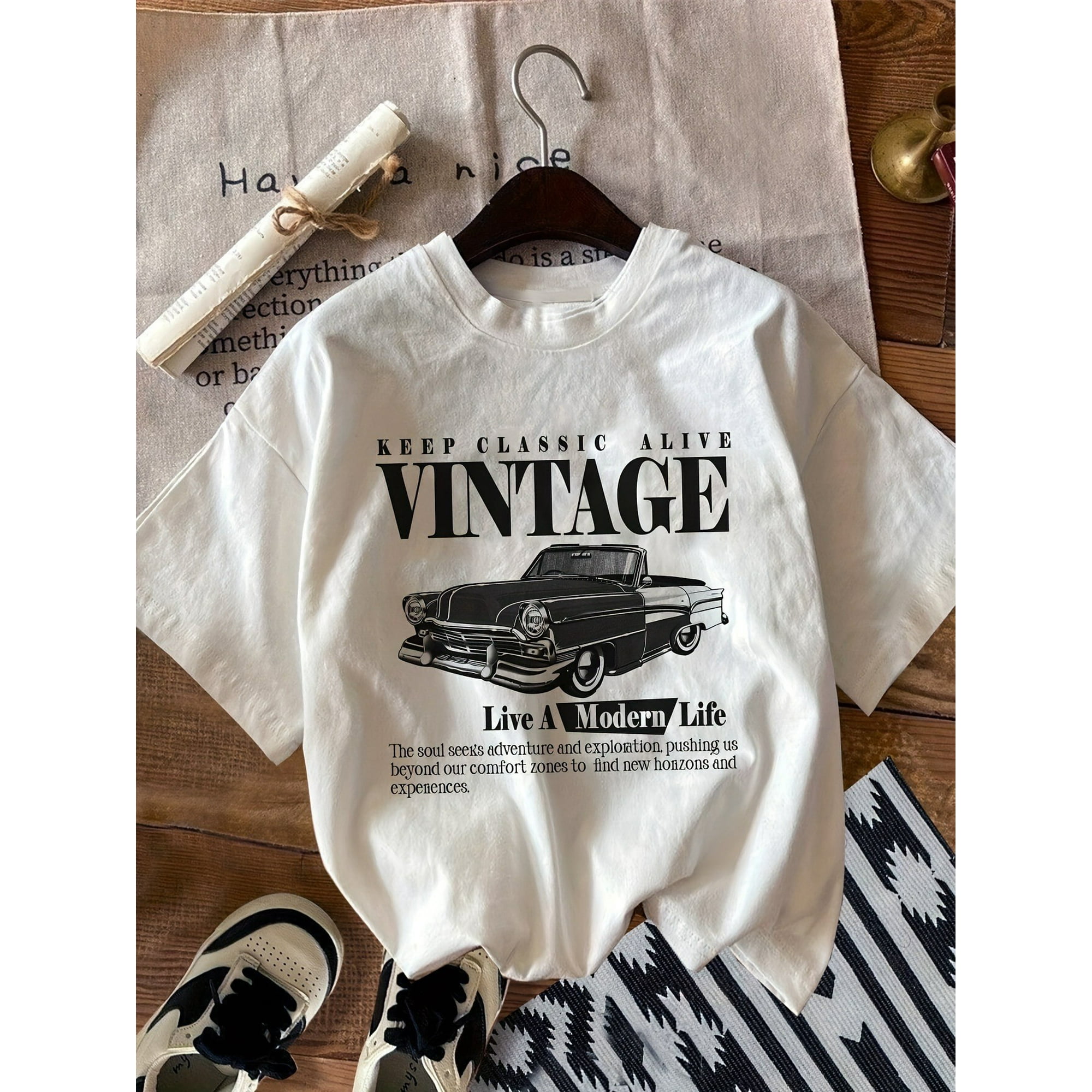 Click here for Generic Vintage Car Print T-Shirt  Cotton 100 Crew... prices