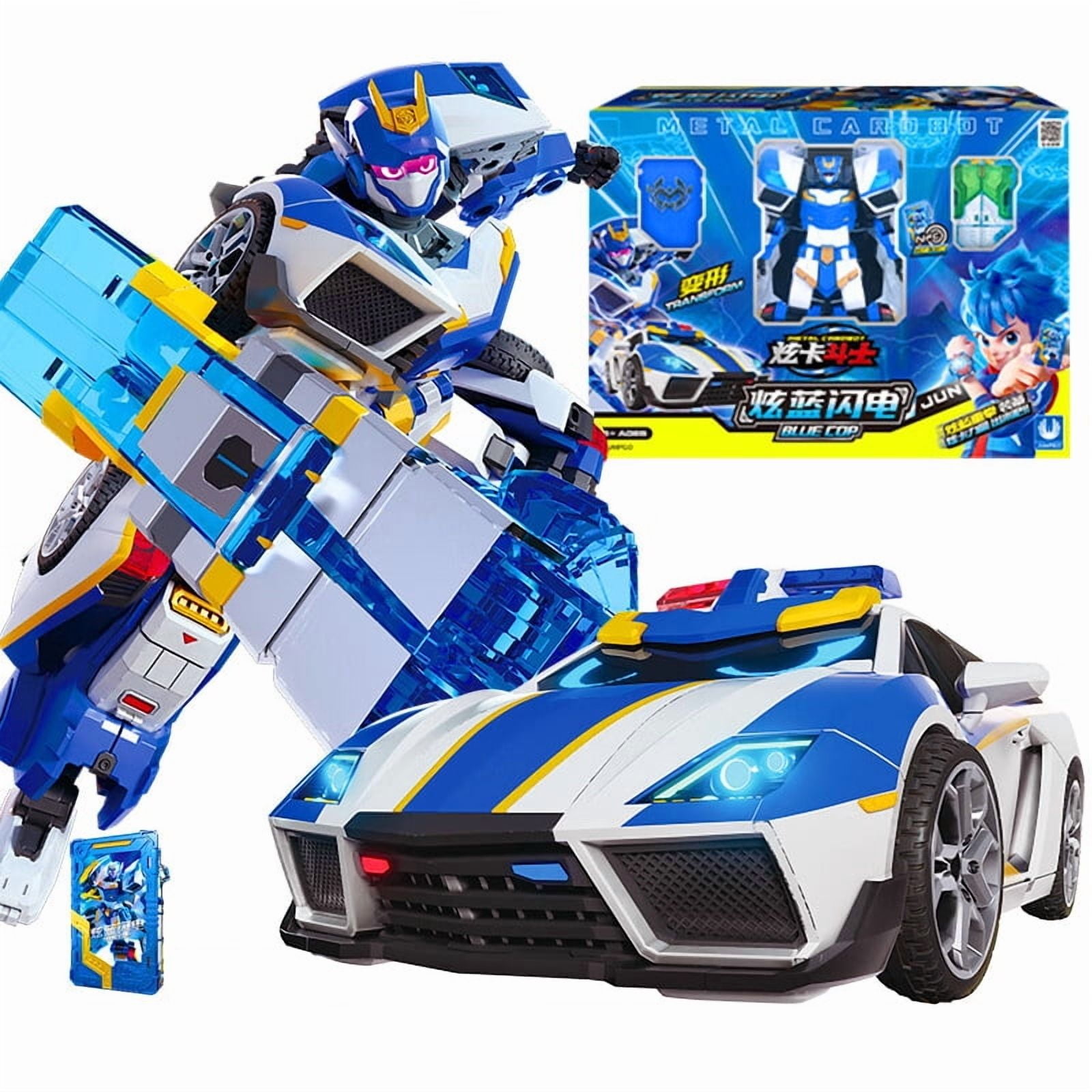 New Metal Cardbot Transforming Robot to Car Action Figures BLUE COP ...
