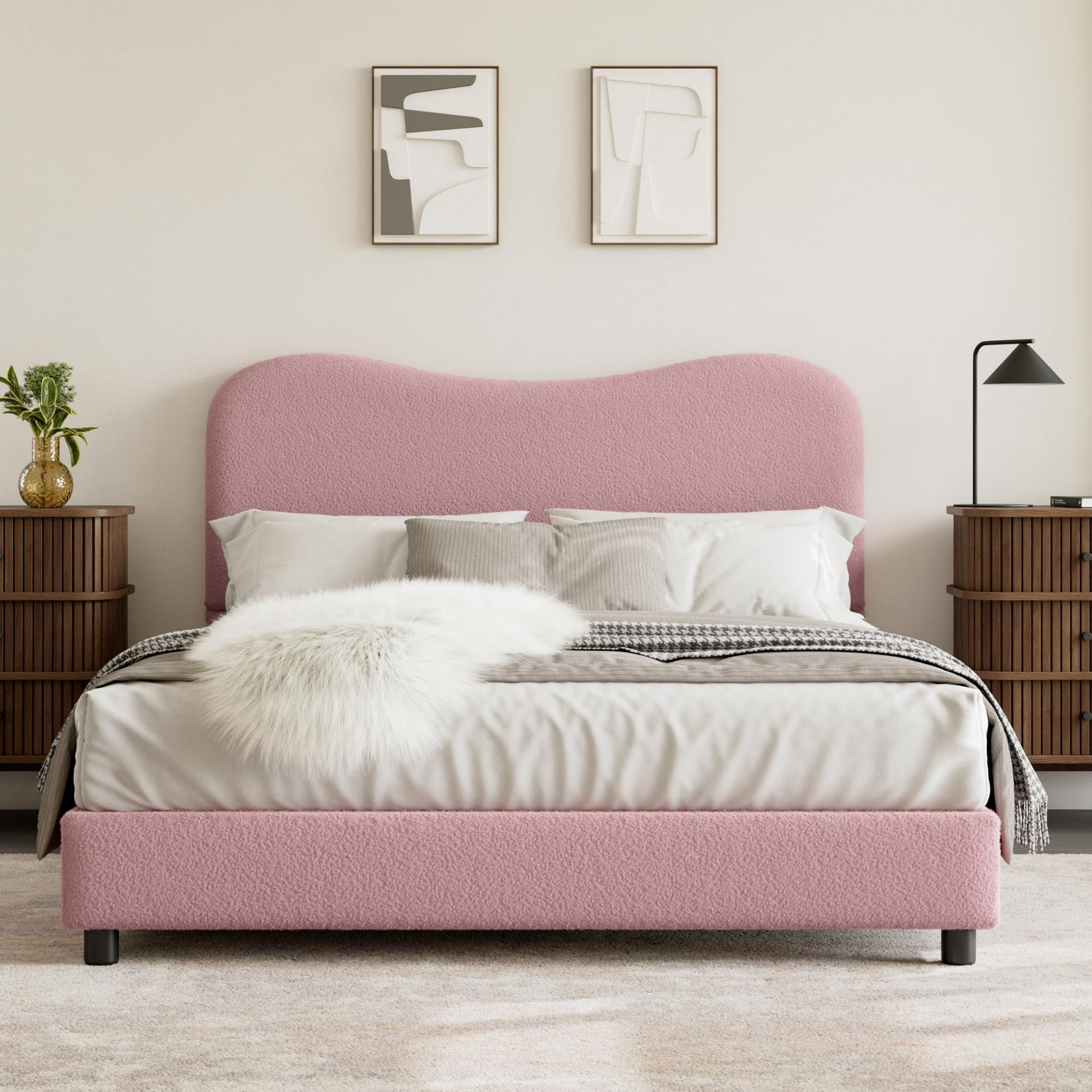 Click here for Towallmark Velvet Upholstered Bed Frame With Boucl... prices