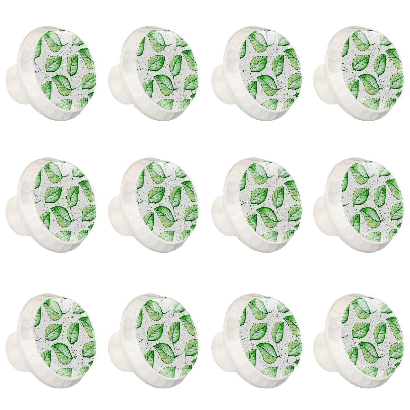 12 Pcs Watercolor Green Leaves Knobs for Kitchen Cabinet Cupboard ...