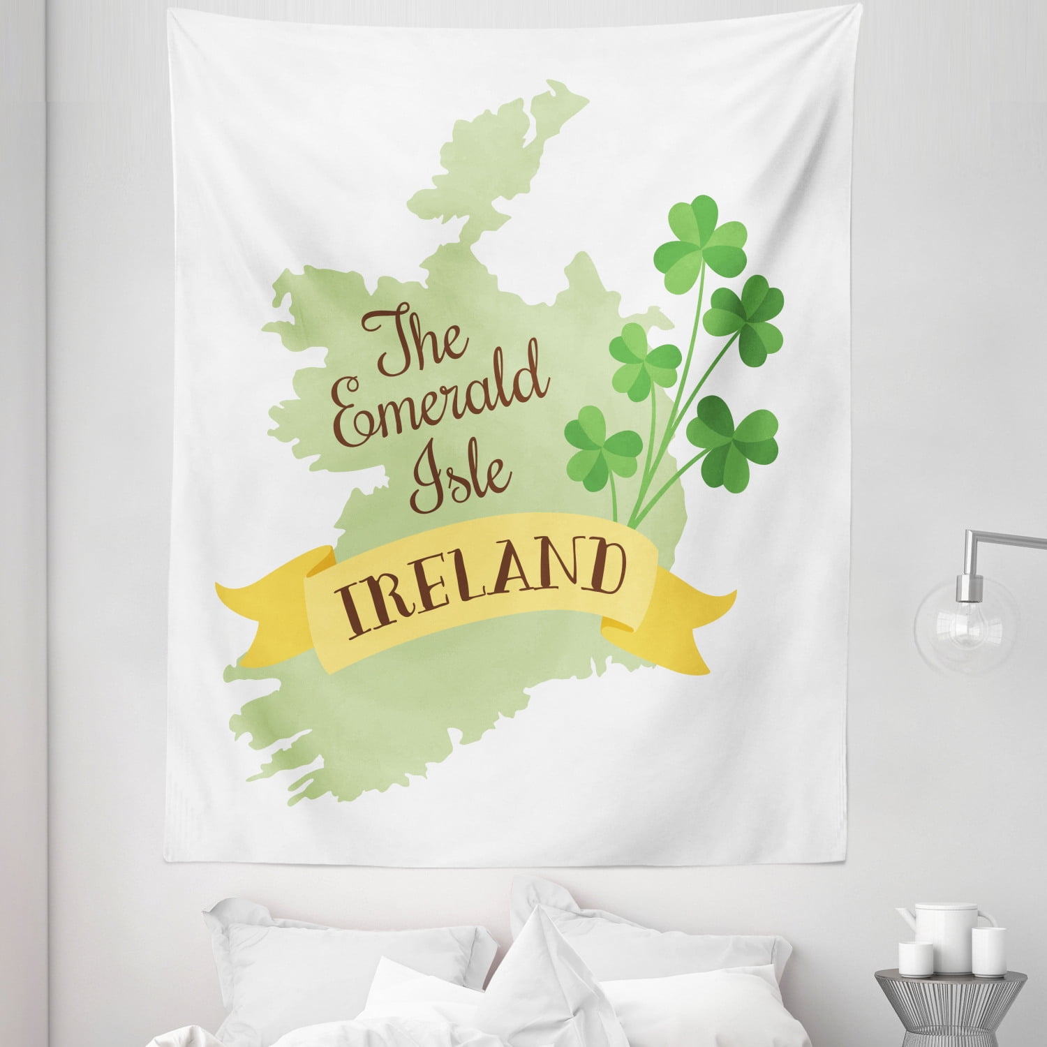 Ireland Map Tapestry, The Emerald Isle Cursive Calligraphy with ...
