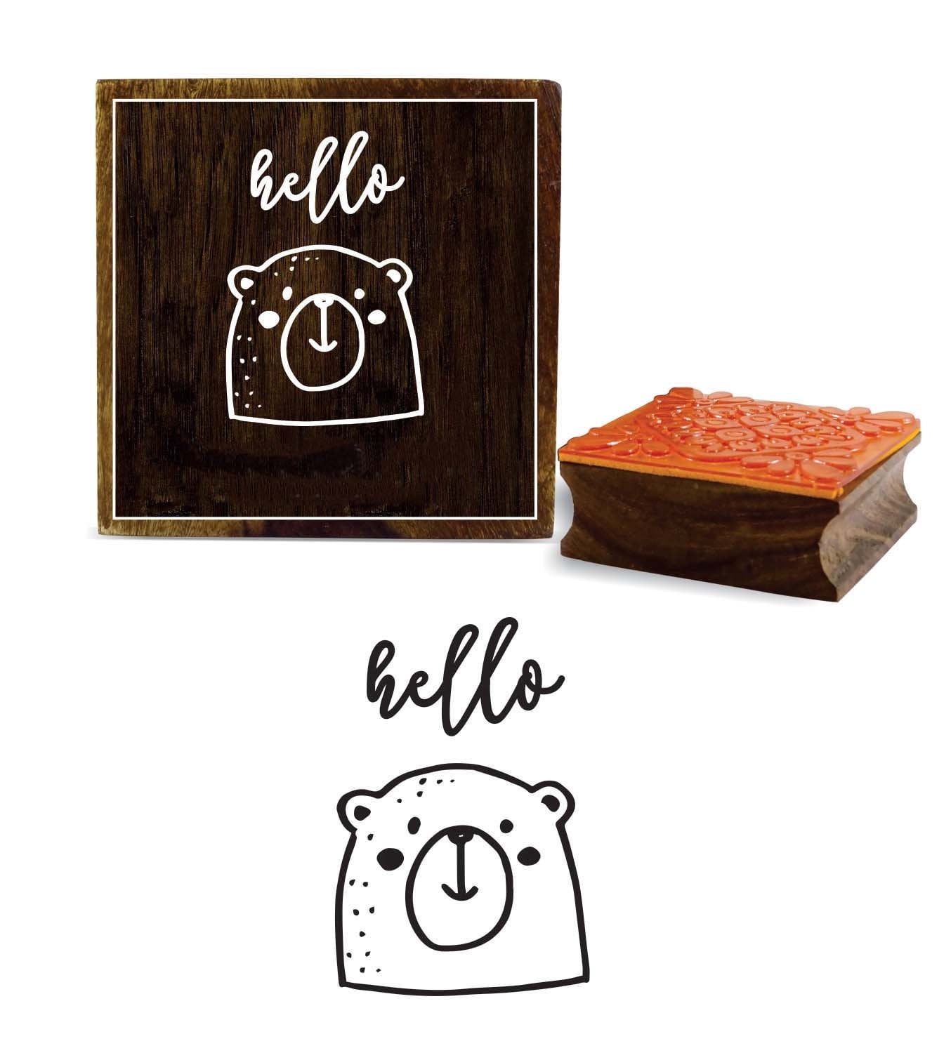 Printtoo Diary Card Hello Text With Teddy Face Design Square Wooden ...