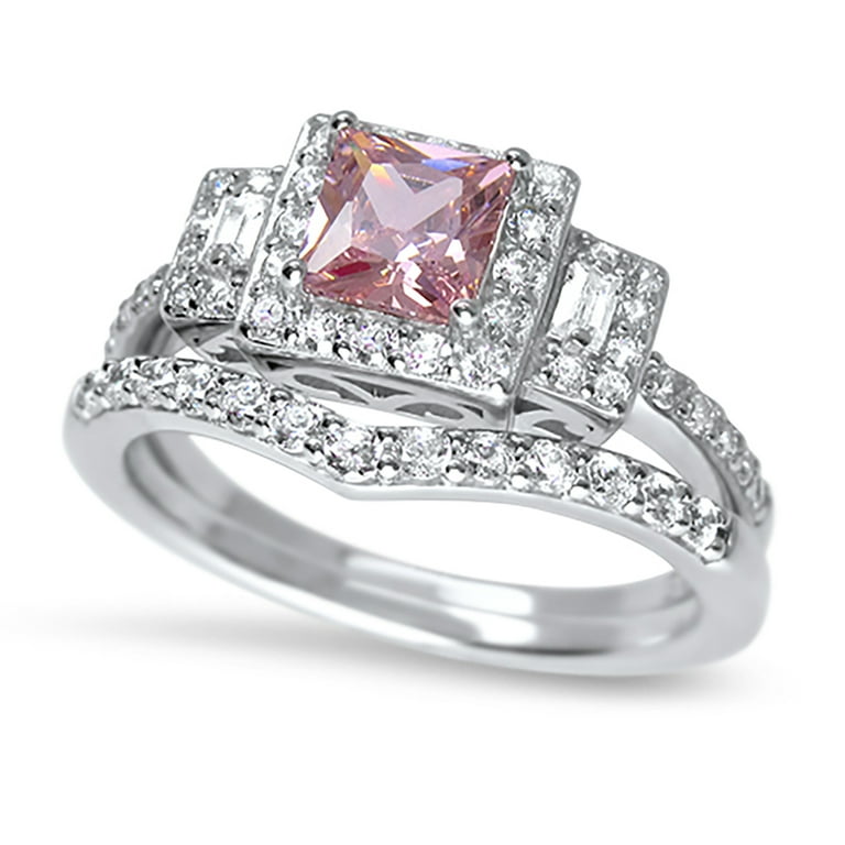 Light Pink Diamond Princess Cut Engagement Rings