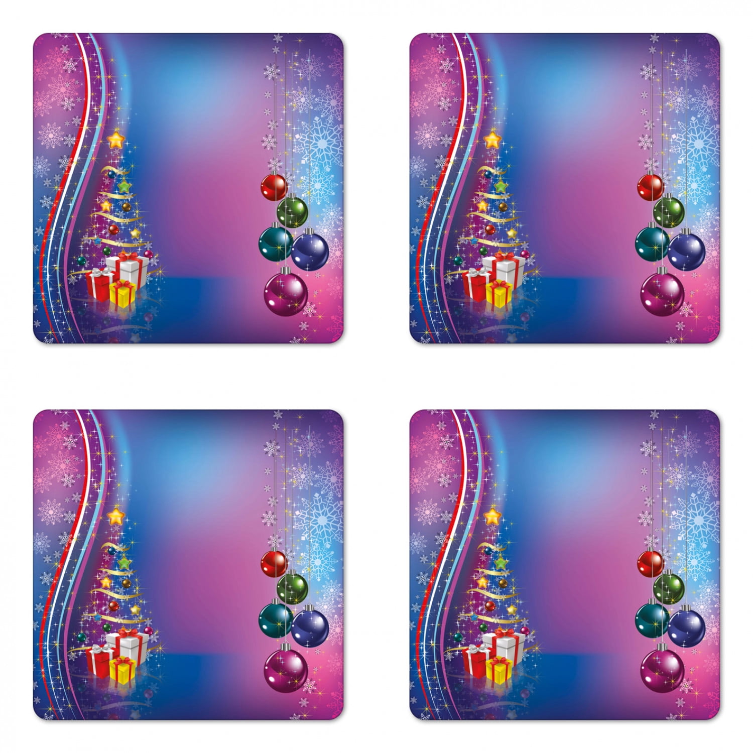 Christmas Coaster Set of 4, Yule Party Celebration Theme Tree Surprise ...