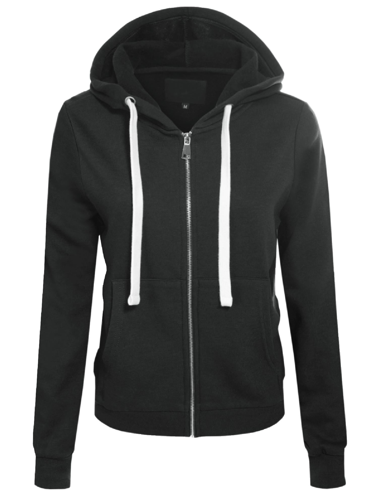 MixMatchy Women's Solid Basic Long Sleeve Zip Up Fleece Jacket ...