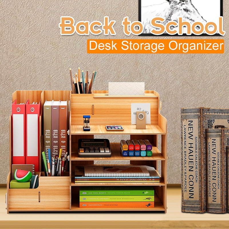 Wood Desk Tabletop Book Rack Bookshelves Bookcase Organizer Cosmetic ...