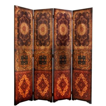 Handmade 6' Faux Leather Old World Baroque Room Divider