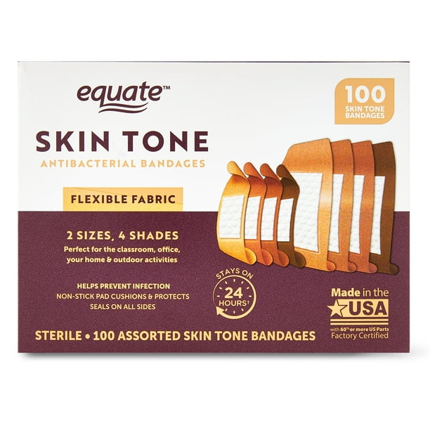 Equate Skin Tone Antibacterial Flexible Fabric Bandages, 100 Count ...