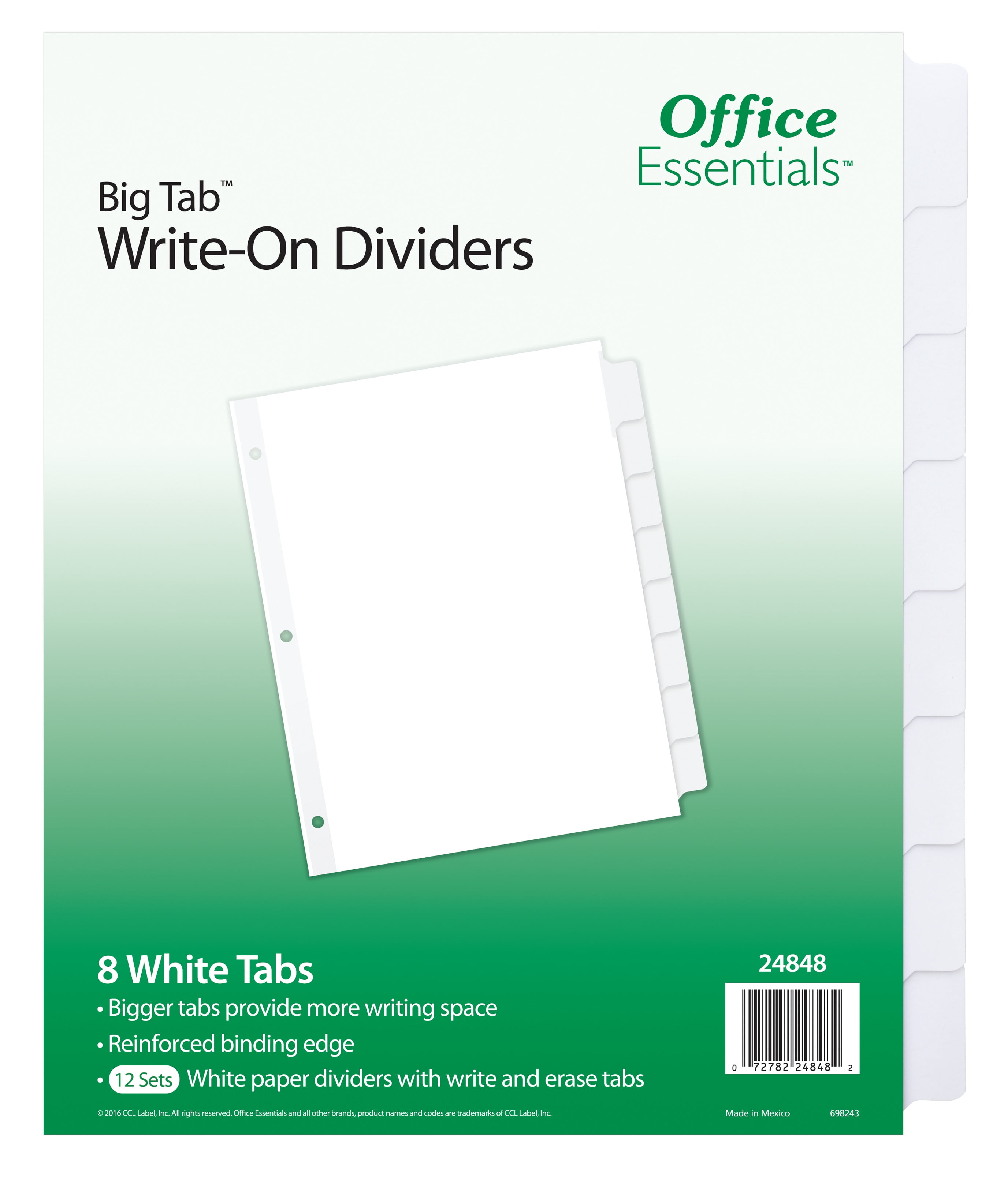 Office Essentials Big Tab Write-On Tab Dividers, 8 White Tabs - Walmart.com