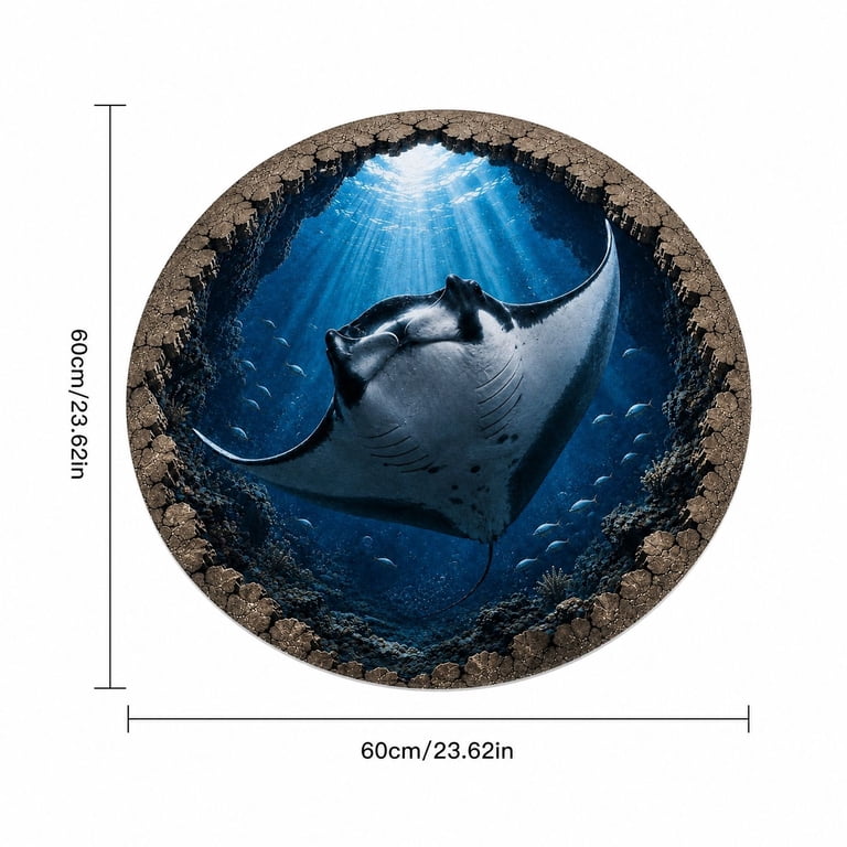 3D Optical Illusion Ocean Portal Round Rug Deep Sea Marine Life Animal ...