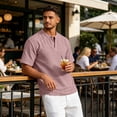 Casual Henley Shirts for Men Cotton Linen Short Sleeve Band Collar ...