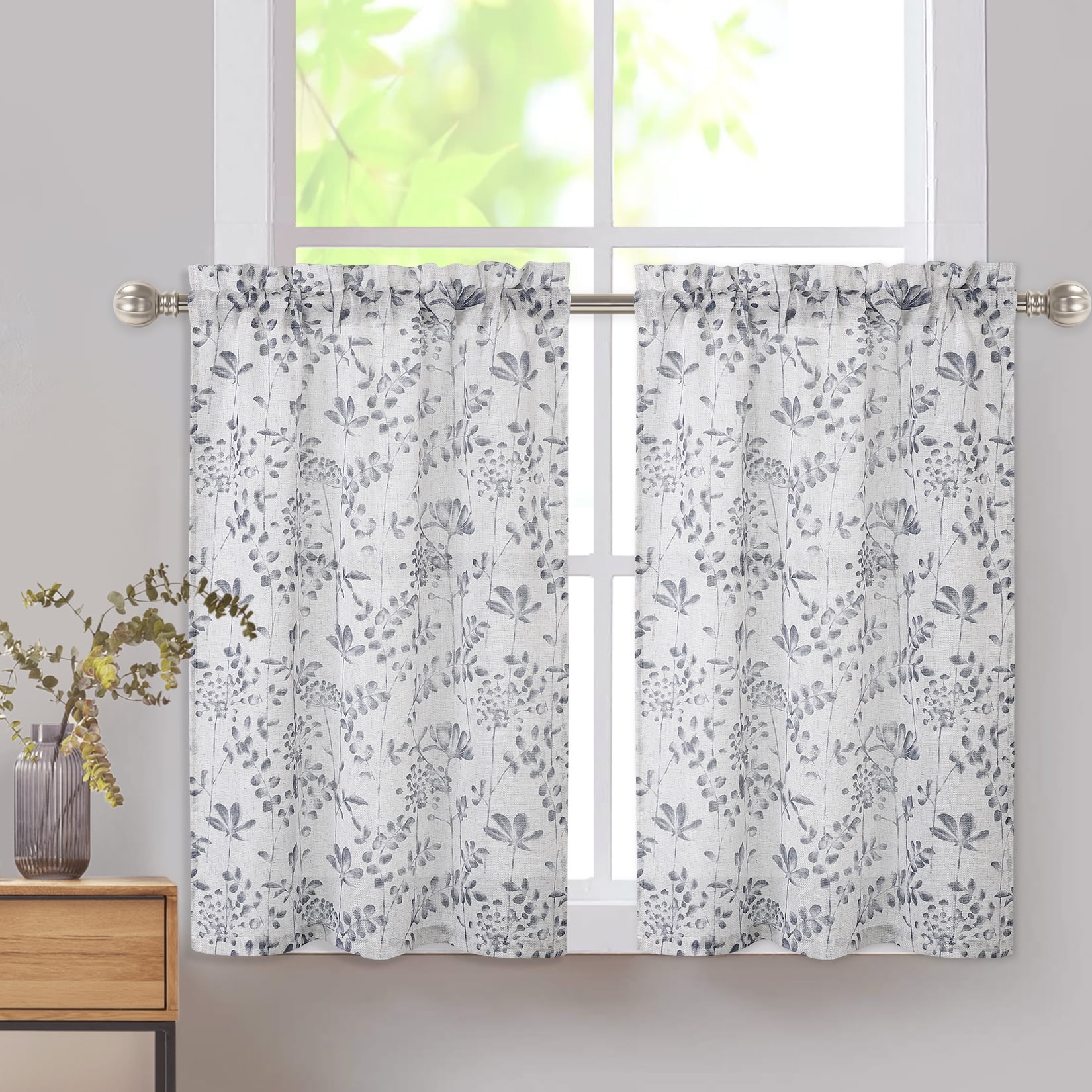 Haperlare Cafe Curtains 36 inch Length Plant Printed Kitchen Curtains ...