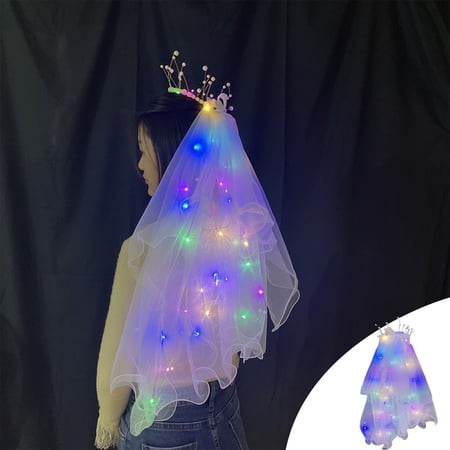 LSLJS 2 Tier Led Bride Wedding Veils White Light Up Bridal Veils With ...