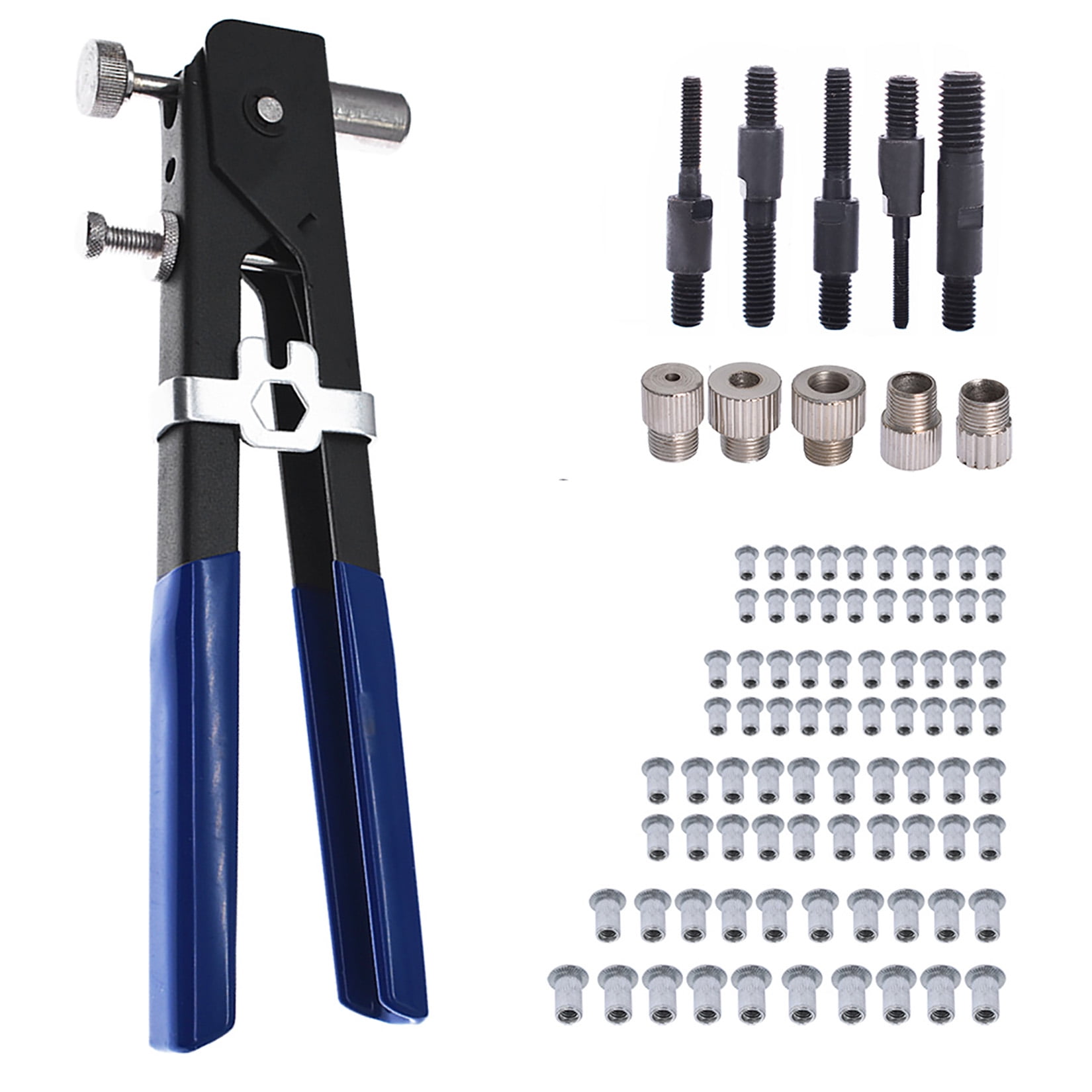 Hand Rivet Gun Riveting Tool w/ 86-Pcs M3-M8 Blind Rivet Nuts Threaded ...