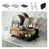 iSPECLE 2 Tier Dish Drying Rack with Drainboard, Kitchen Counter ...