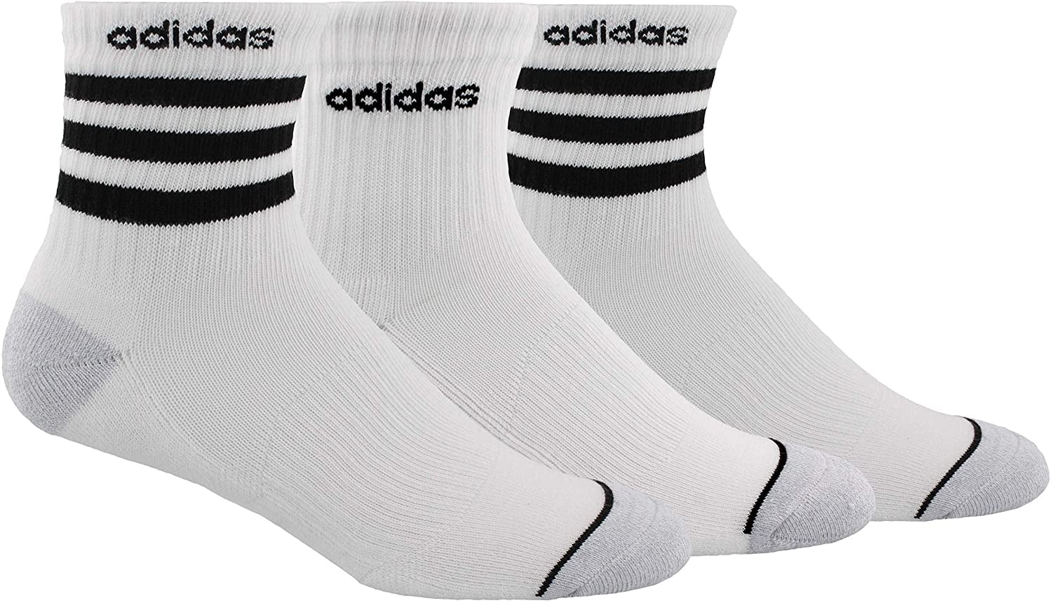 adidas Mens 3-Stripe High Quarter Socks 3 Pairs - Walmart.com