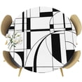 Black Color Block Abstract Geometric Round Fitted Tablecloth with ...
