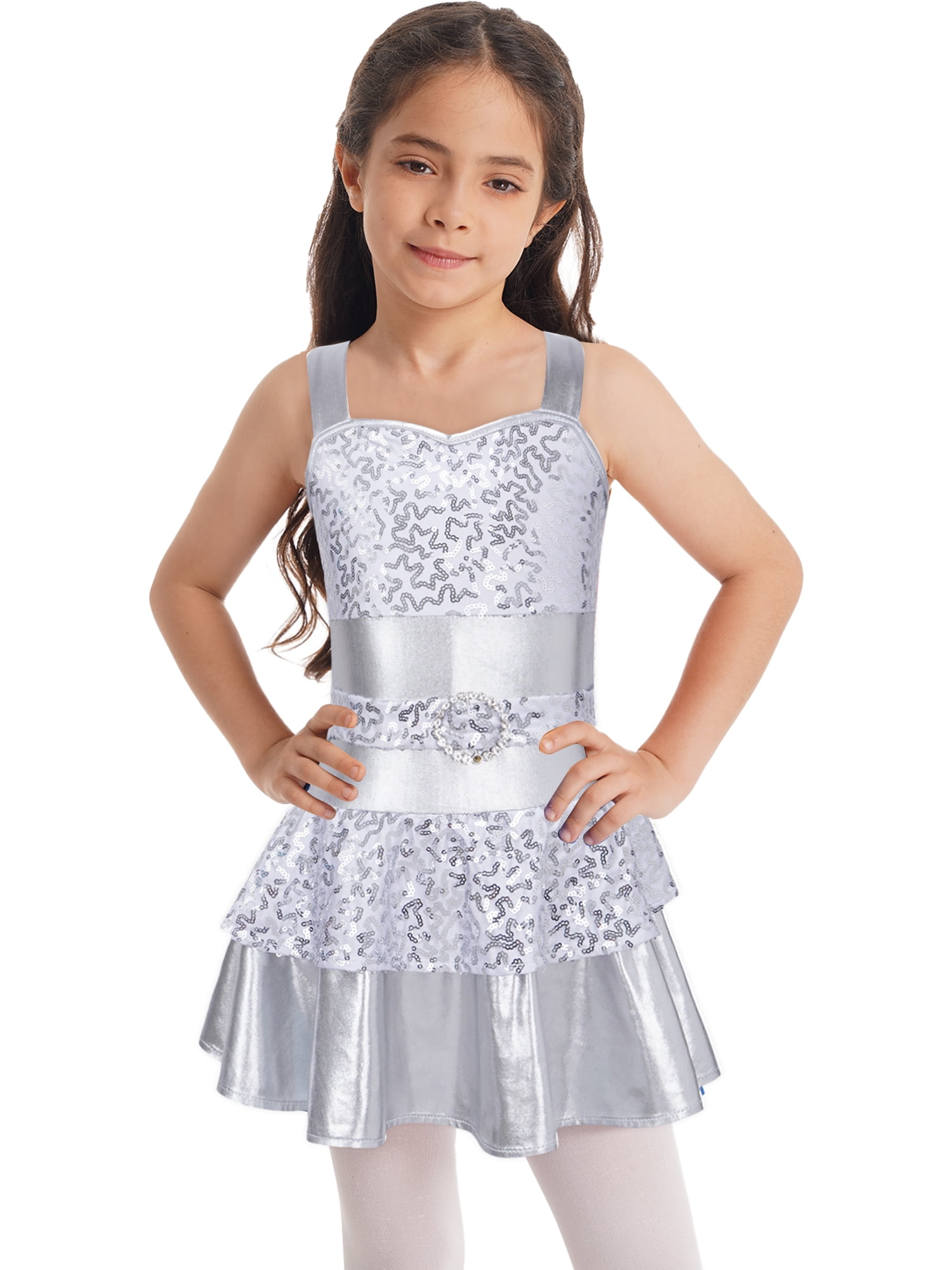 YiZYiF Kids Girls Sparkly Sequins X-Back Gymnastics Leotard Dress ...