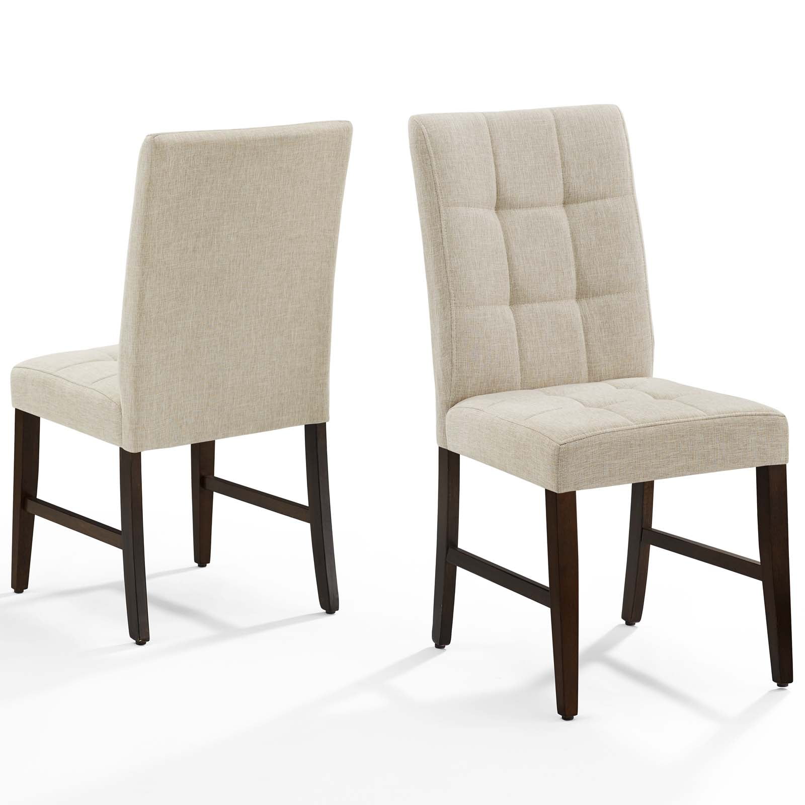 Tufted Side Dining Chair, Set of 2, Fabric, Wood, Beige, Modern ...