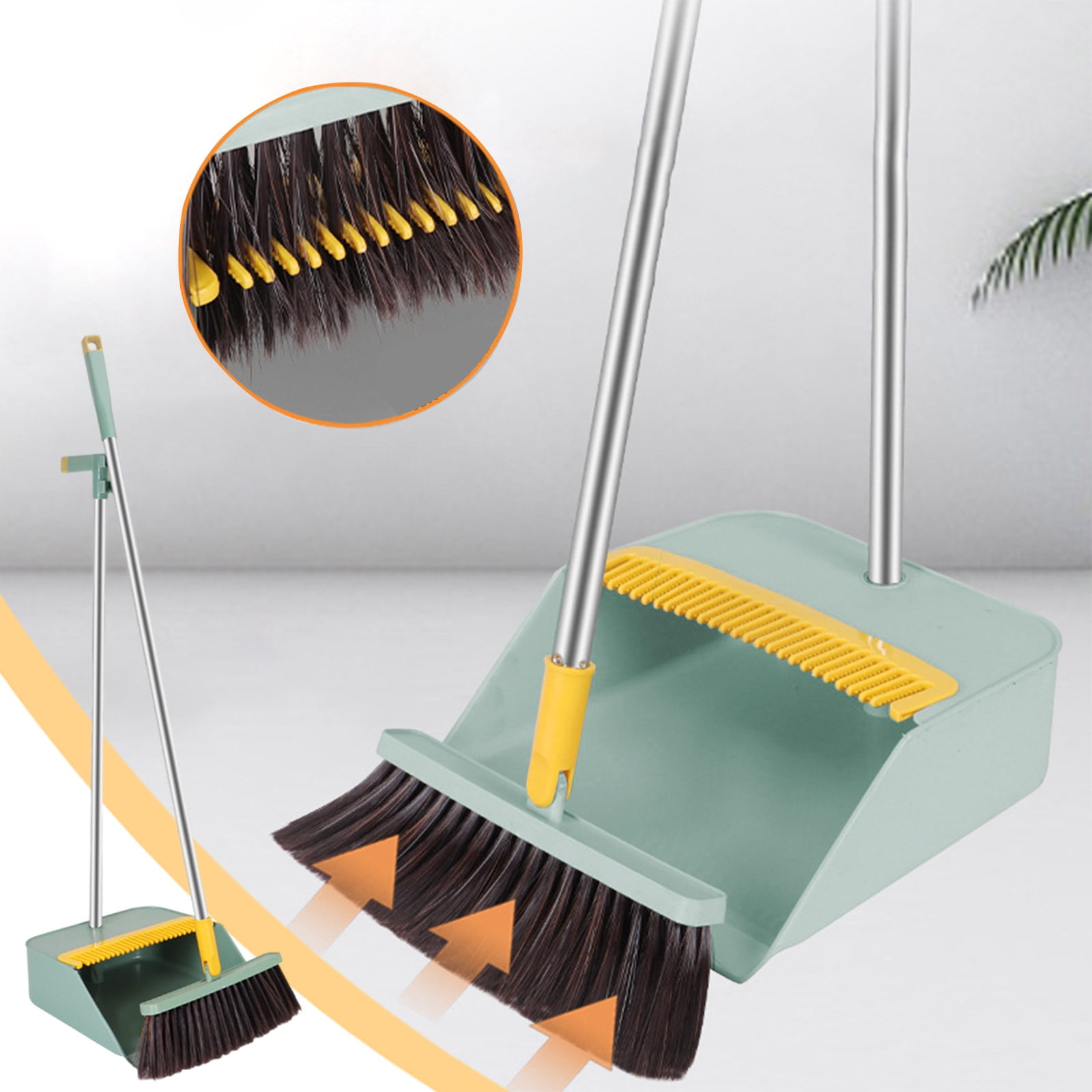 Ftwytp Broom And Dustpan Set  Long Handle Sweeping Brush With Built-In Comb  Upright Standing Broom For Efficient Floor Cleaning  Home Office Kitchen