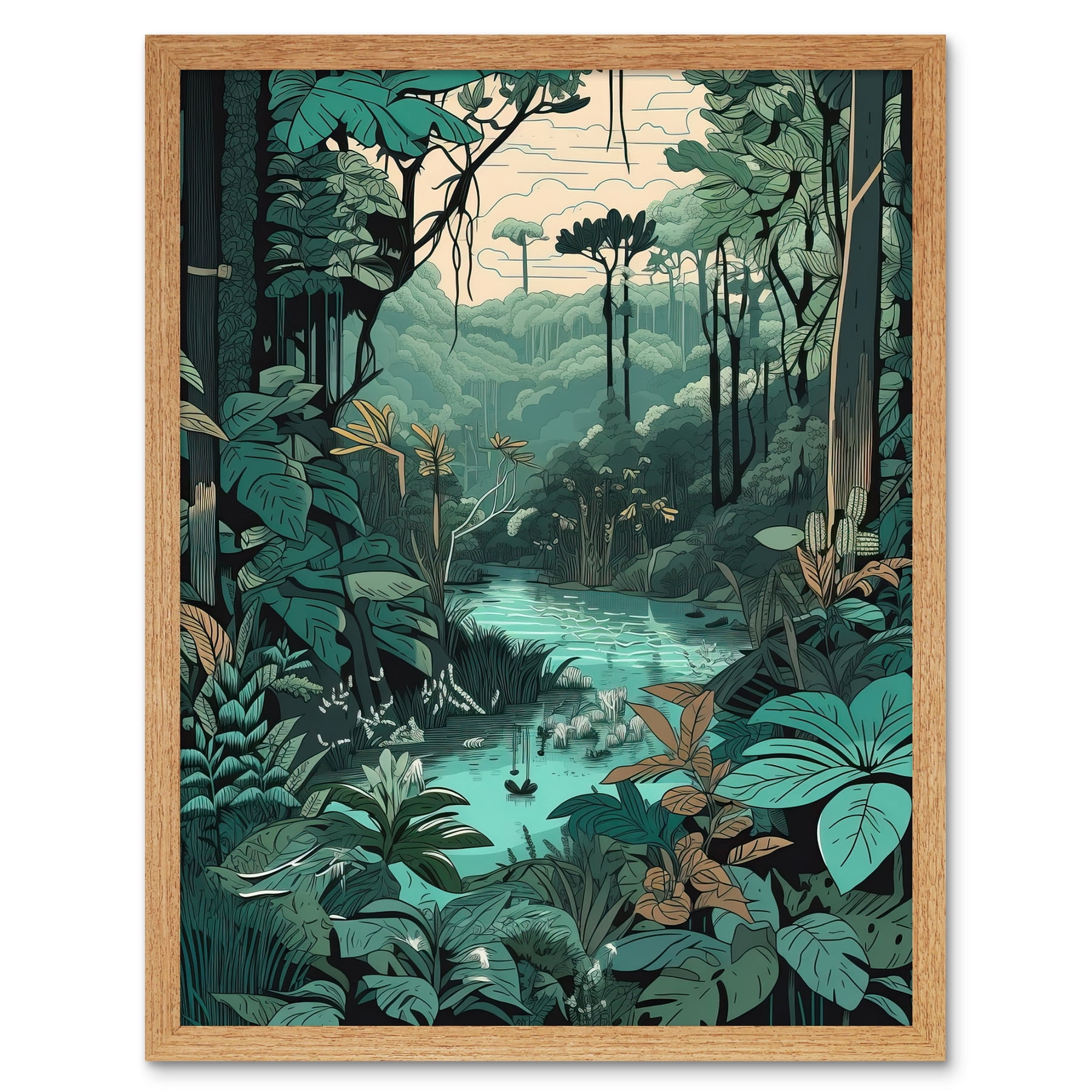 Amazon Rainforest Flora Landscape Illustration Art Print Framed Poster ...