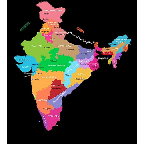 Iconic Arts Laminated 24x26 Poster: India Map Political, Map of India ...