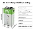 MDHAND 9V Battery 650mAh Lithium Li-ion Rechargeable Long-lasting Power ...