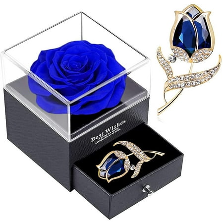 Rose Gift - Enchanted Blue Rose With Ruby Rose Brooch Eternal Flower ...