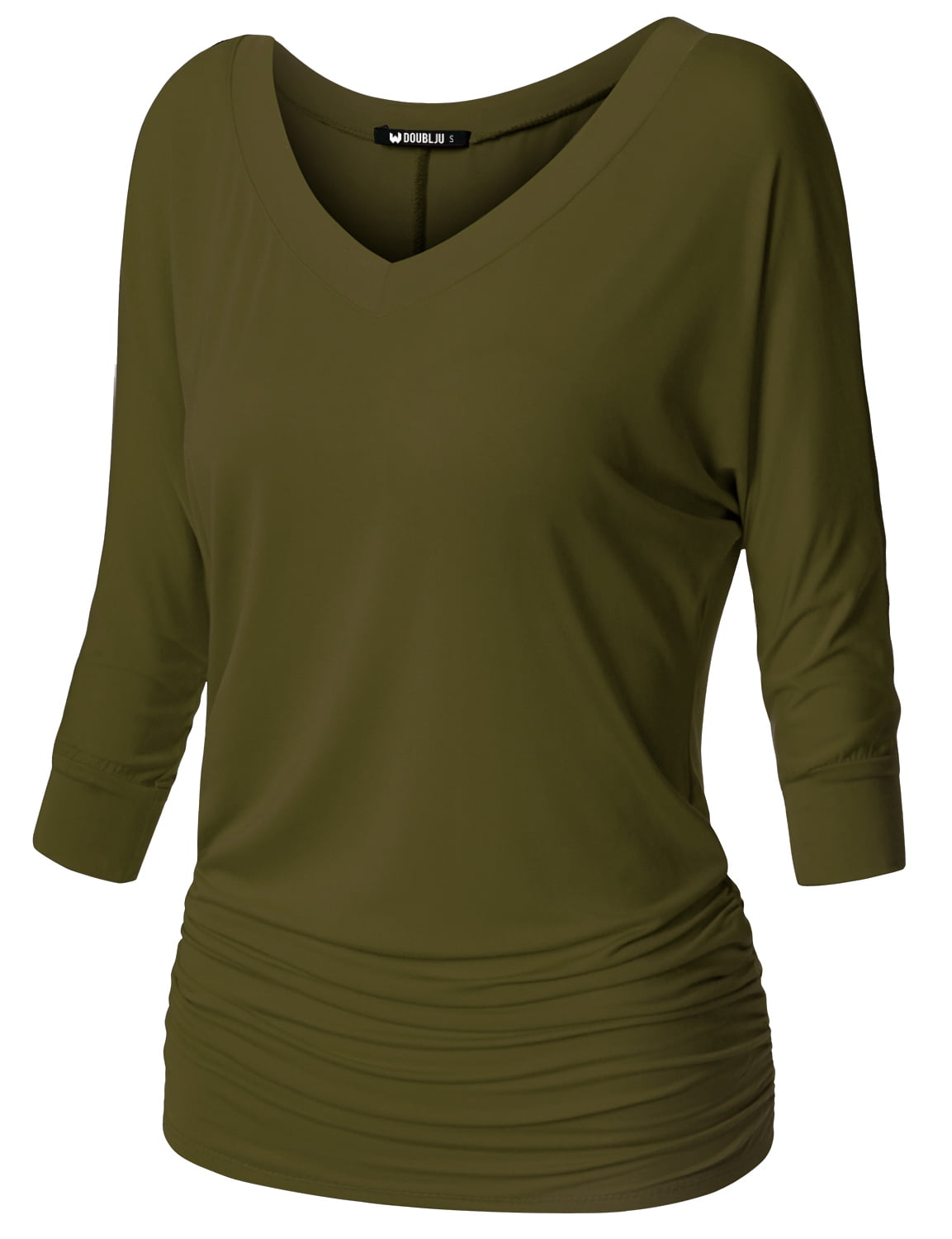 Thanth Womens Dolman Sleeves V-Neck Solid Shirring Drape Basic Tunic ...