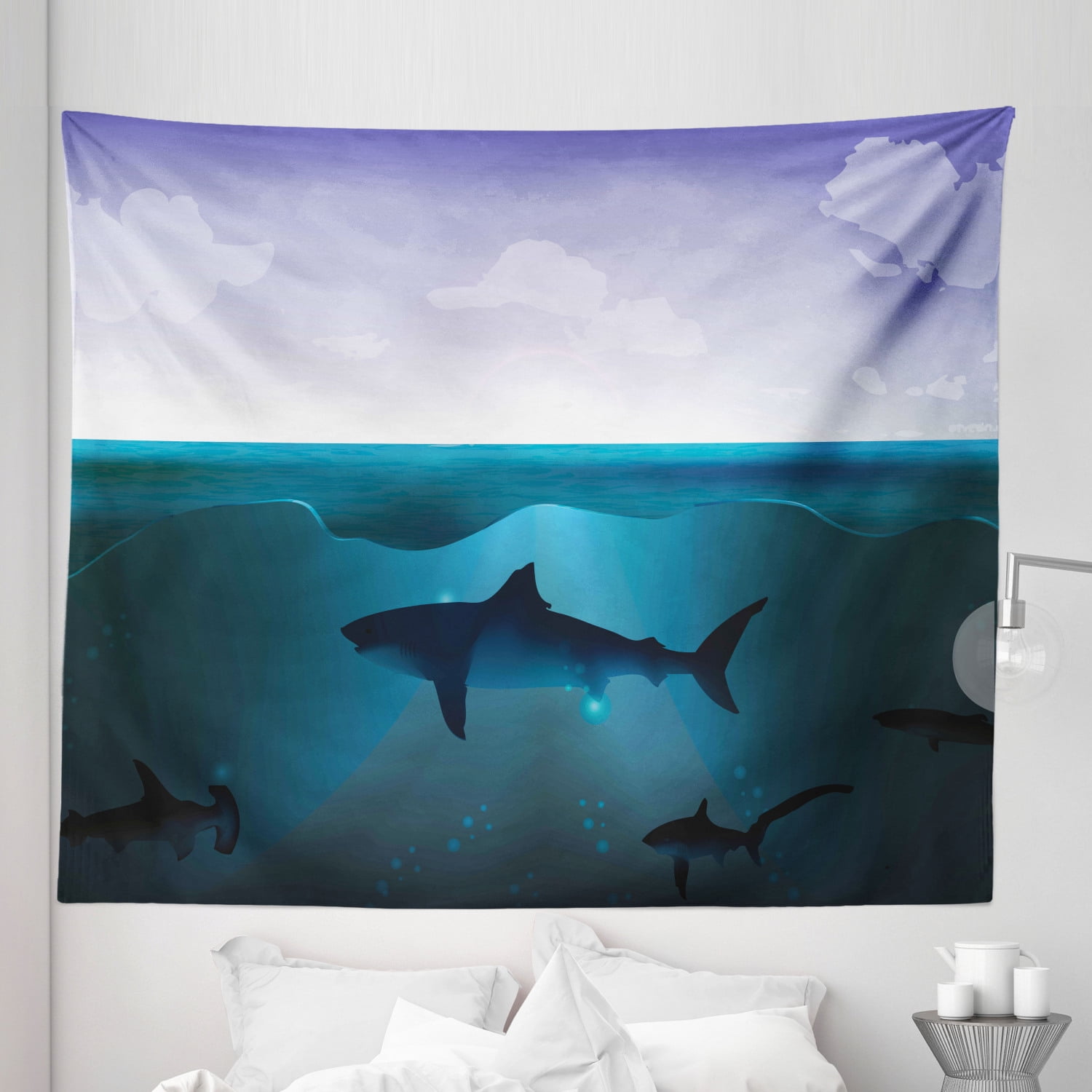 Underwater Tapestry, Wild Sharks Swimming in Sea Atlantic Ocean Peace ...