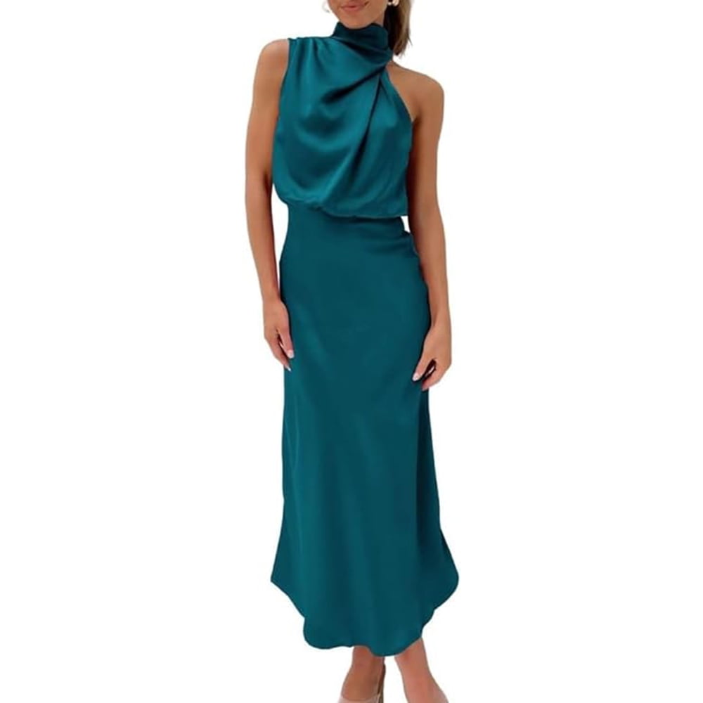 Click here for Mfg2020 Ladies Elegant Sleeveless Halter Satin Sum... prices