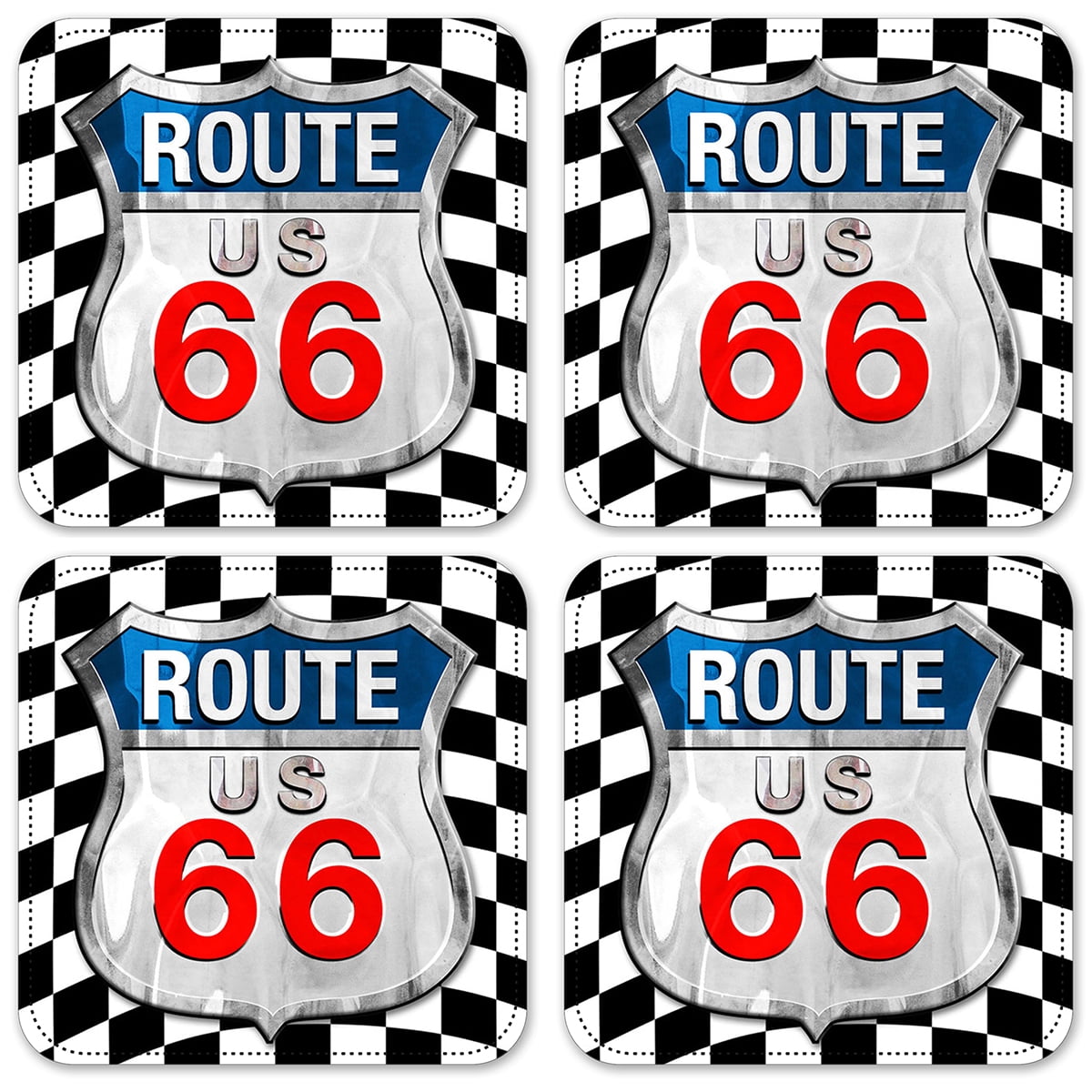 Vinyl Drink Coasters - Set of 4 - Checkered Flag Route 66 - Walmart.com