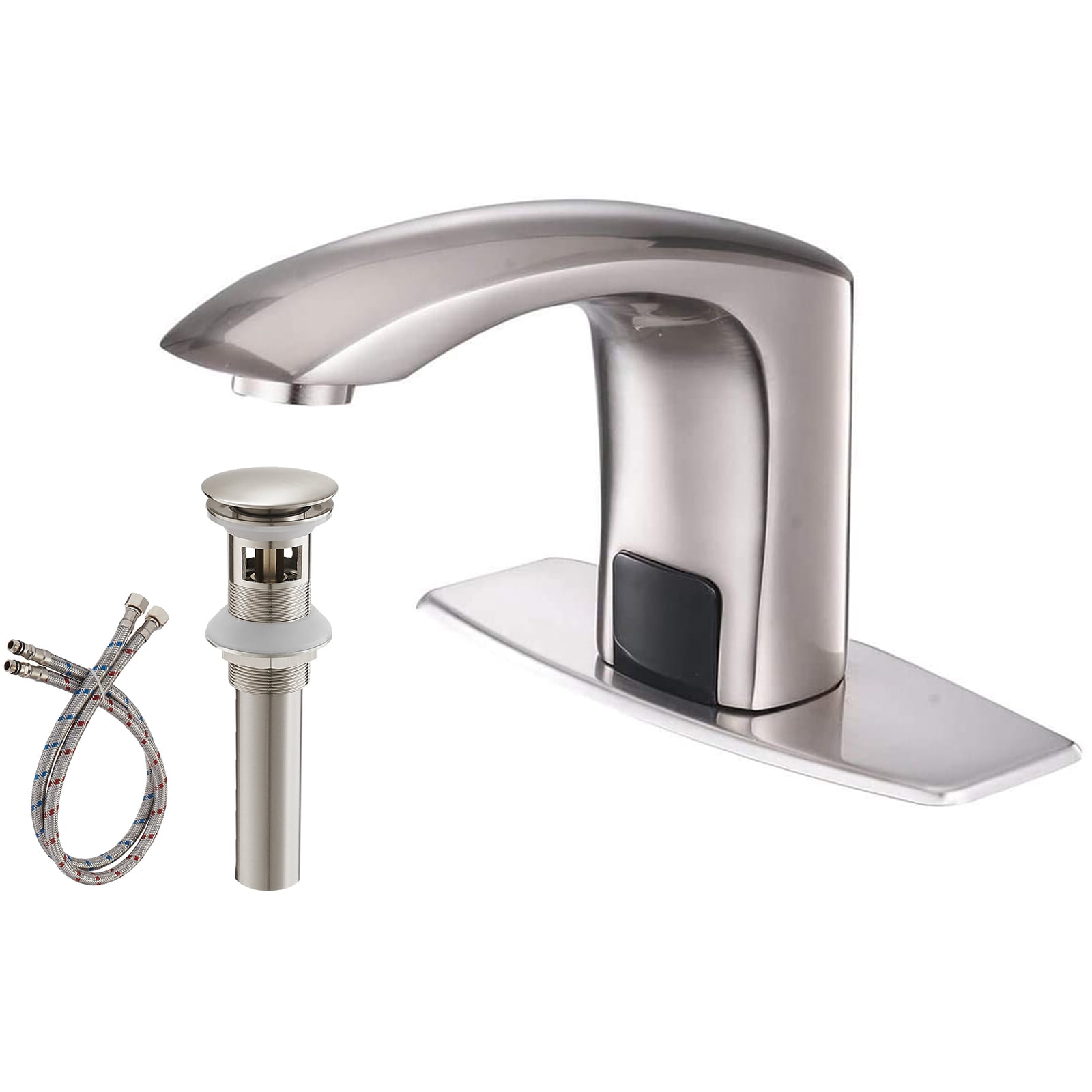 BWE Touchless Bathroom Faucet Brushed Nickel with Pop Up Drain Stopper ...