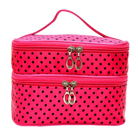 mmirethe Women Girls Cosmetic Bag Makeup Case Double Layer Dot with ...