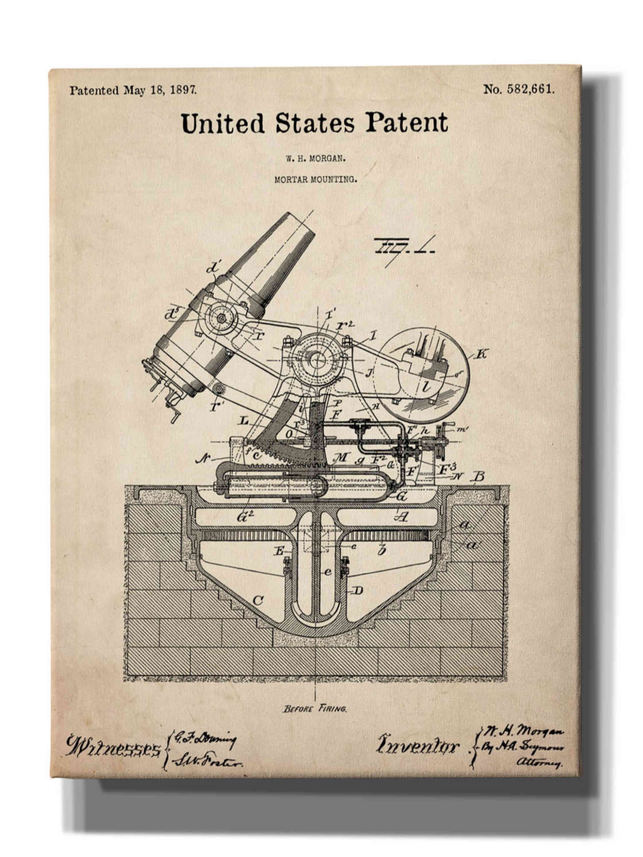Epic Graffiti 'Mortar Mounting Blueprint Patent Parchment,' Canvas Wall ...
