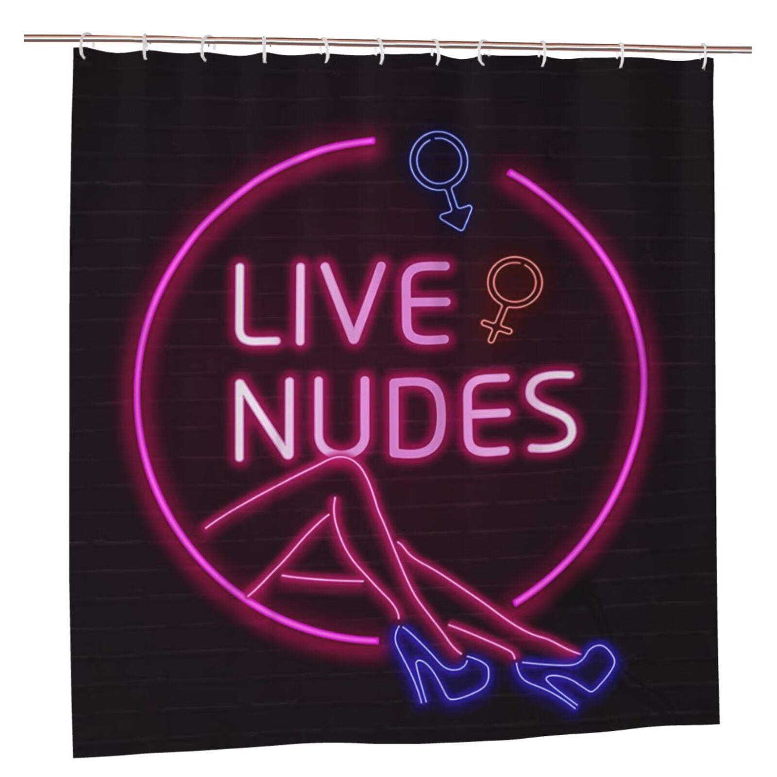 Joocar Unique Funny Shower Curtain Live Nudes Fun Neon Signs Pink