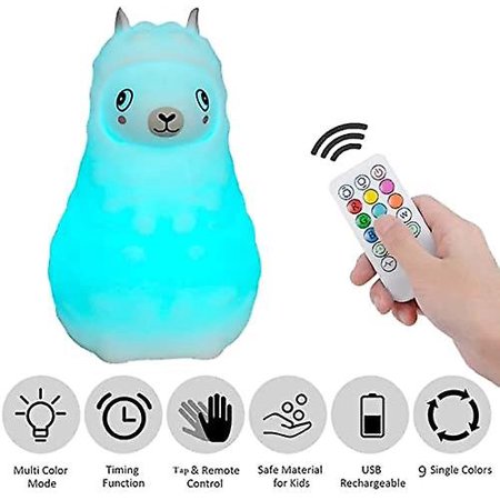 Kids Night Light Alpaca Lamp Soft Silicone Bedside Lamp 9 Colors ...